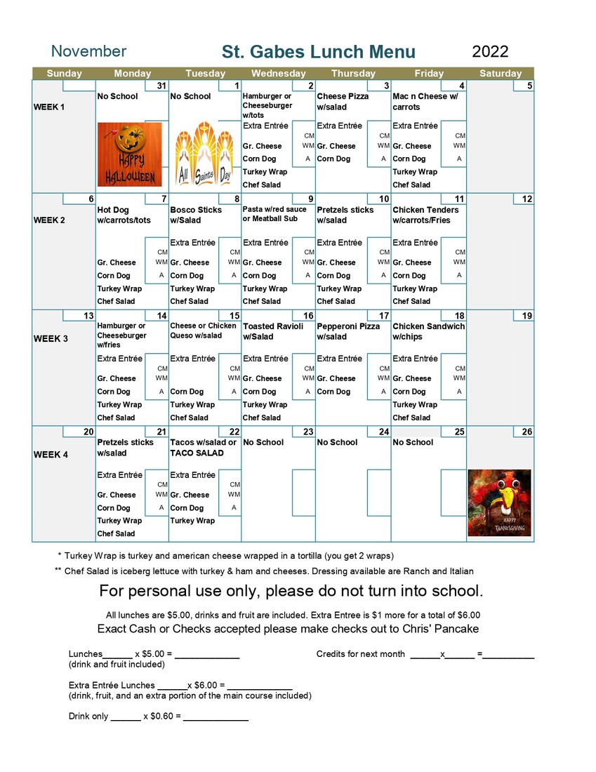 St. Gabriel the Archangel Catholic Elementary School | School Lunch Hours